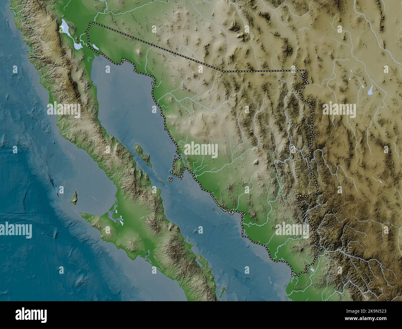 Sonora, state of Mexico. Elevation map colored in wiki style with lakes ...