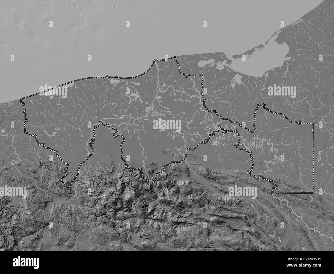 Tabasco, state of Mexico. Bilevel elevation map with lakes and rivers ...