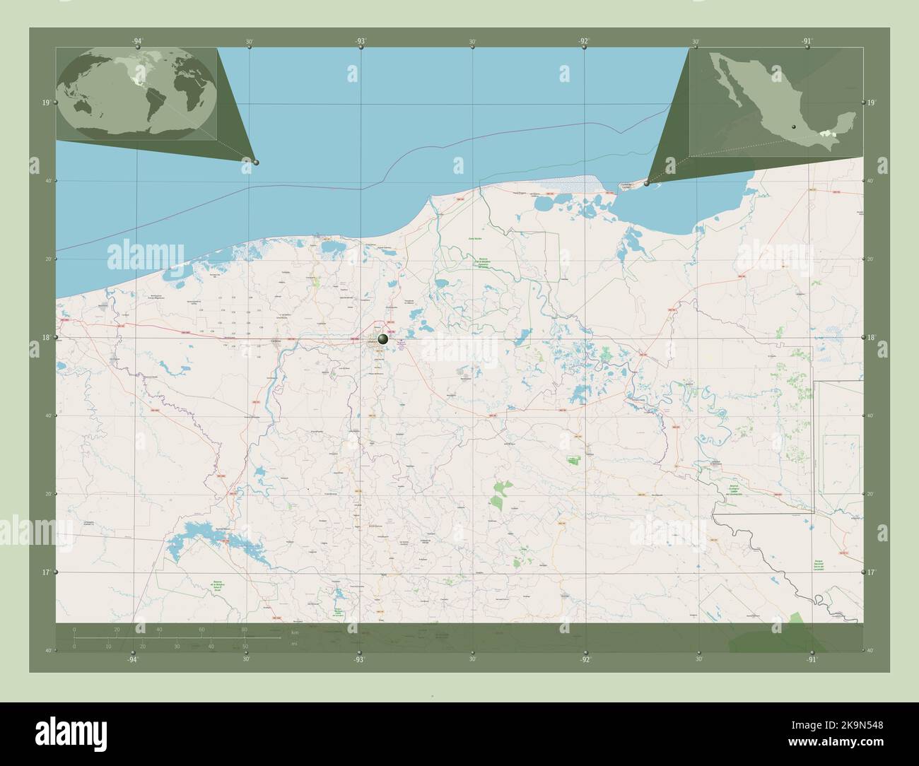Tabasco, state of Mexico. Open Street Map. Corner auxiliary location ...