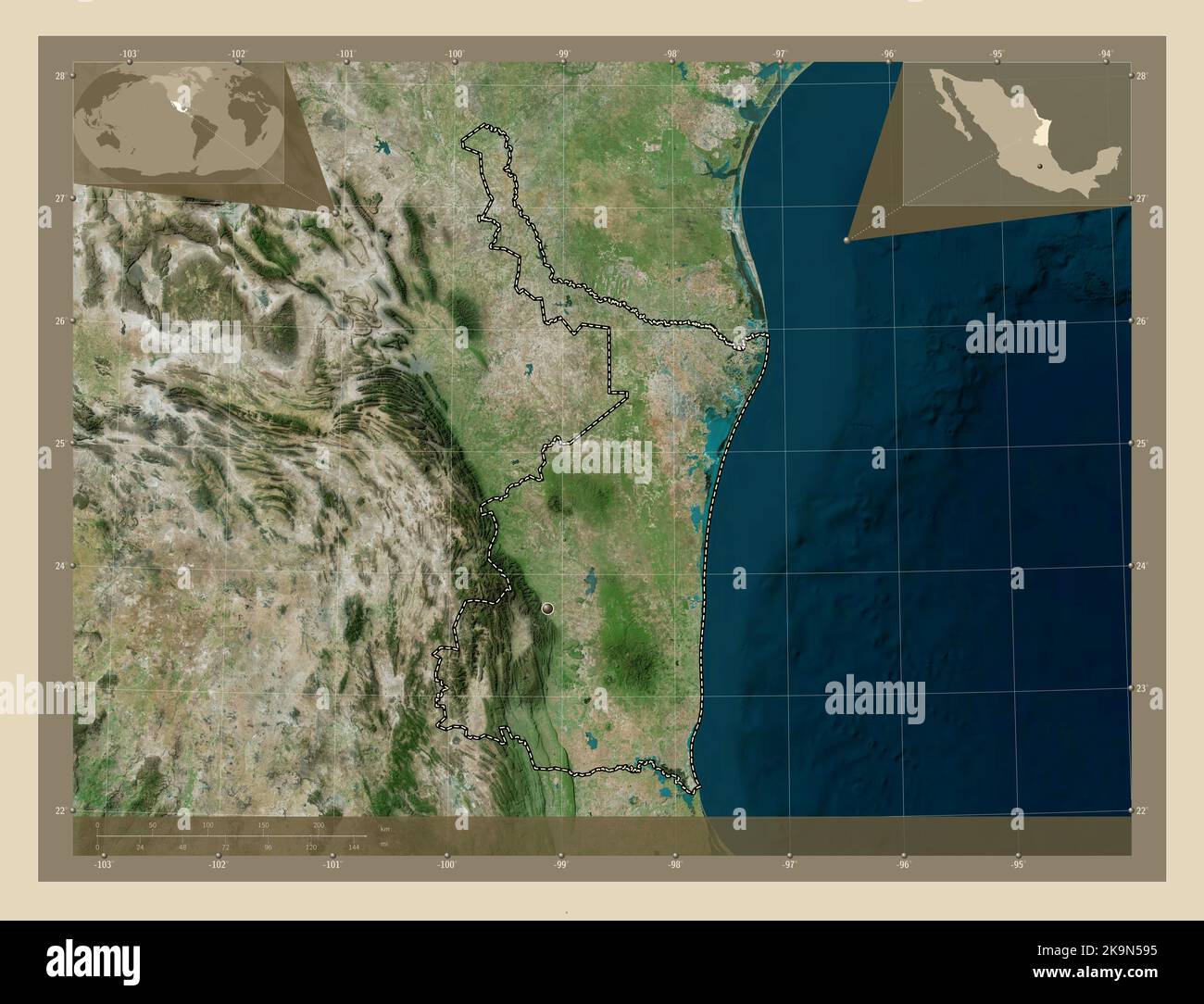 Tamaulipas, state of Mexico. High resolution satellite map. Corner ...
