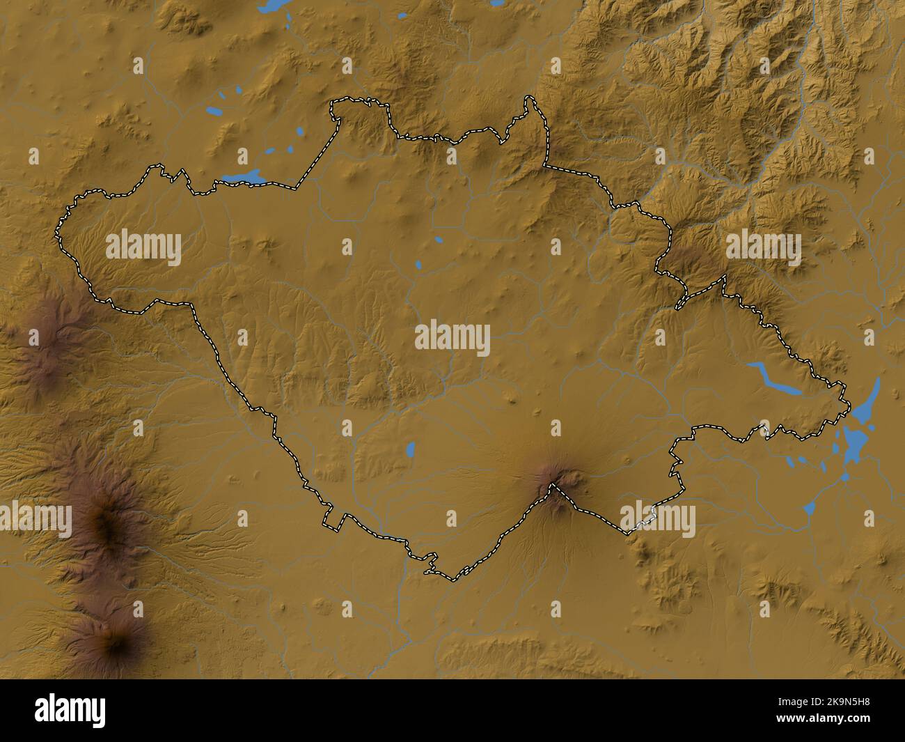 Tlaxcala, state of Mexico. Colored elevation map with lakes and rivers ...