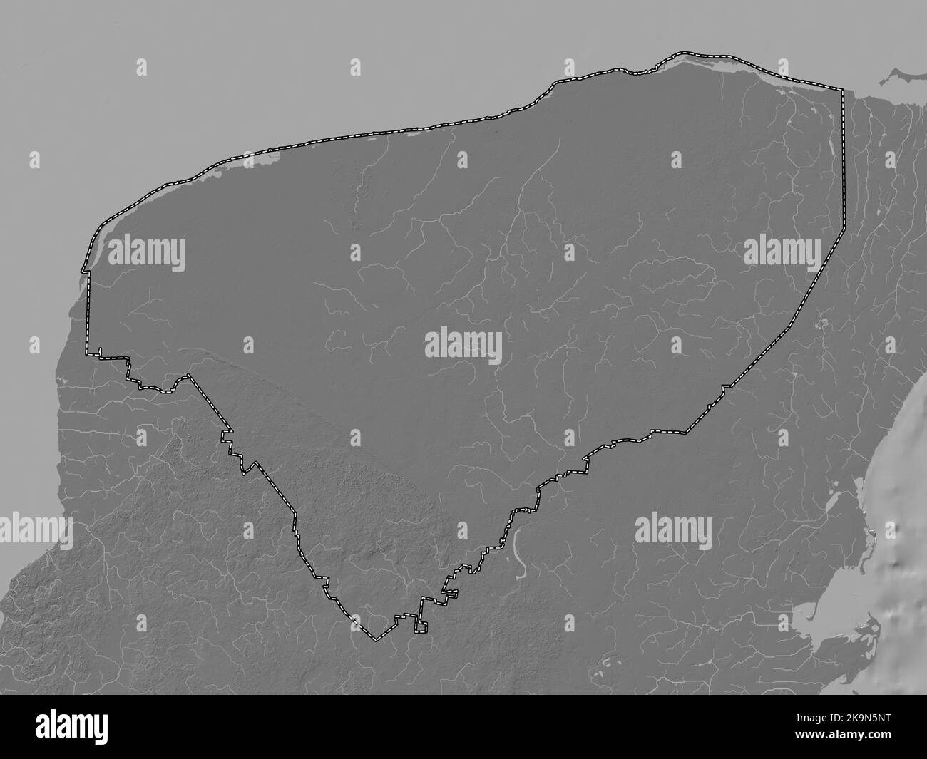 Yucatan, state of Mexico. Bilevel elevation map with lakes and rivers ...