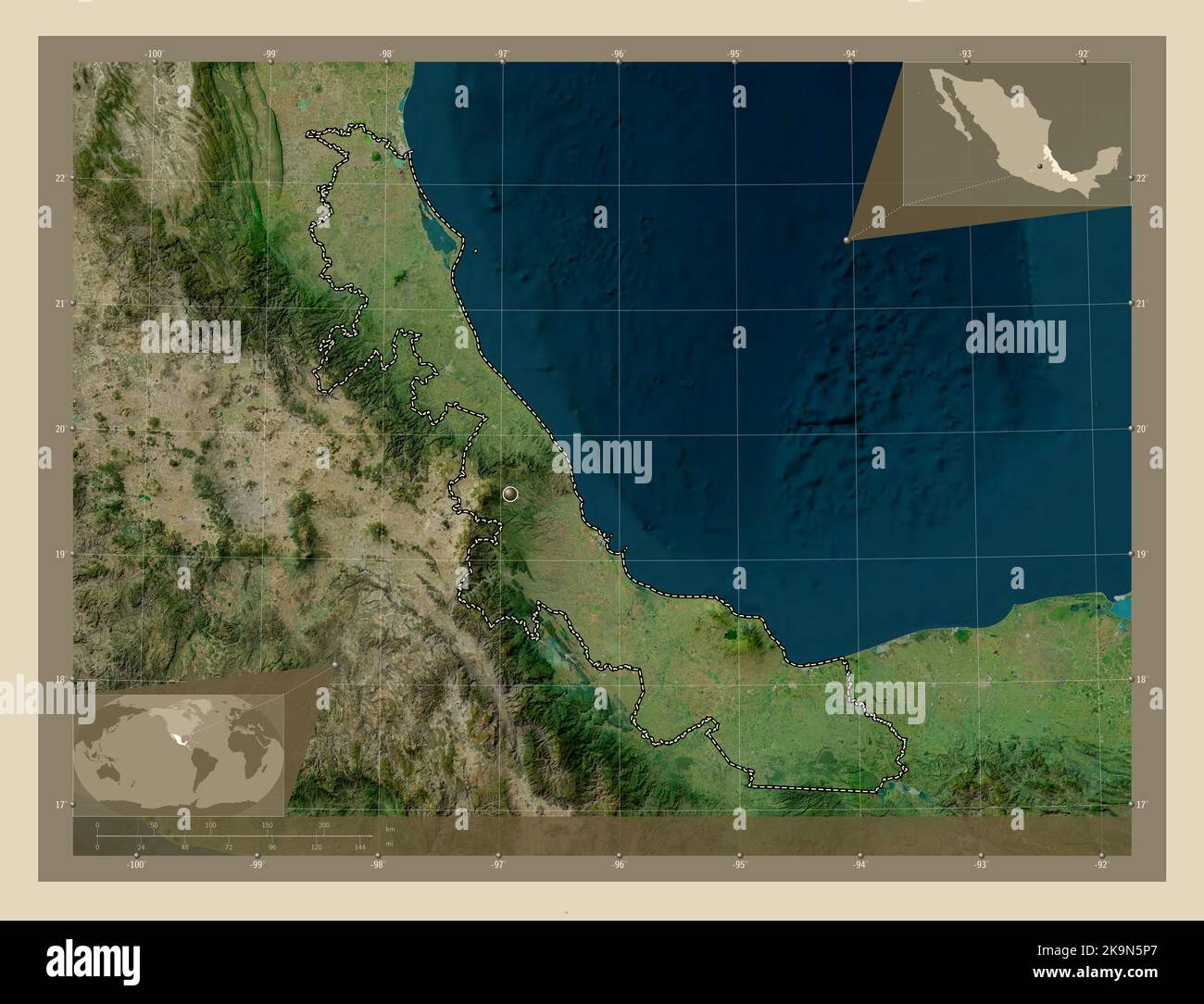 Veracruz, state of Mexico. High resolution satellite map. Corner ...