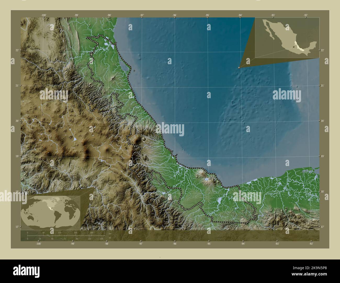 Veracruz, state of Mexico. Elevation map colored in wiki style with ...