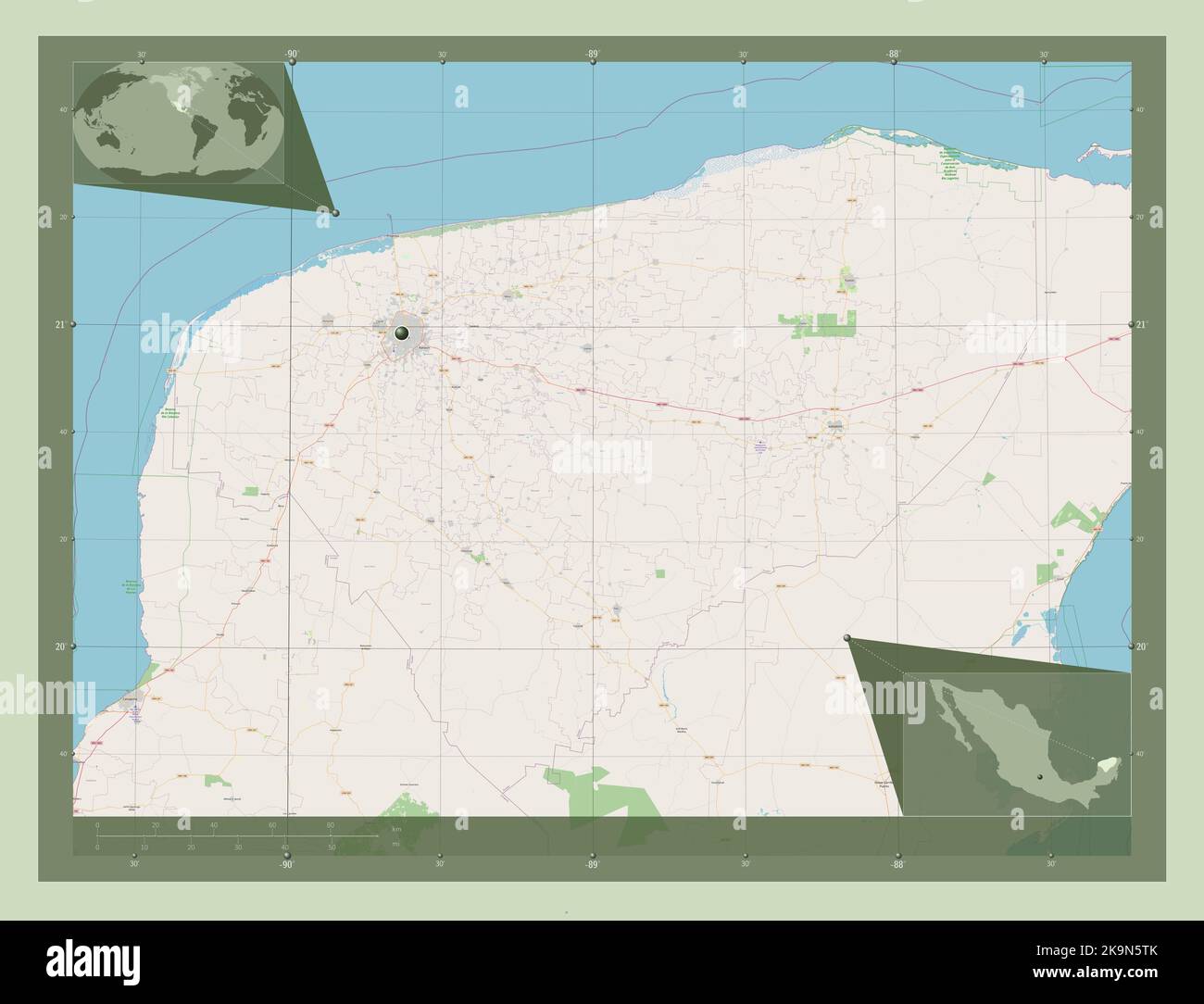 Yucatan, state of Mexico. Open Street Map. Corner auxiliary location ...