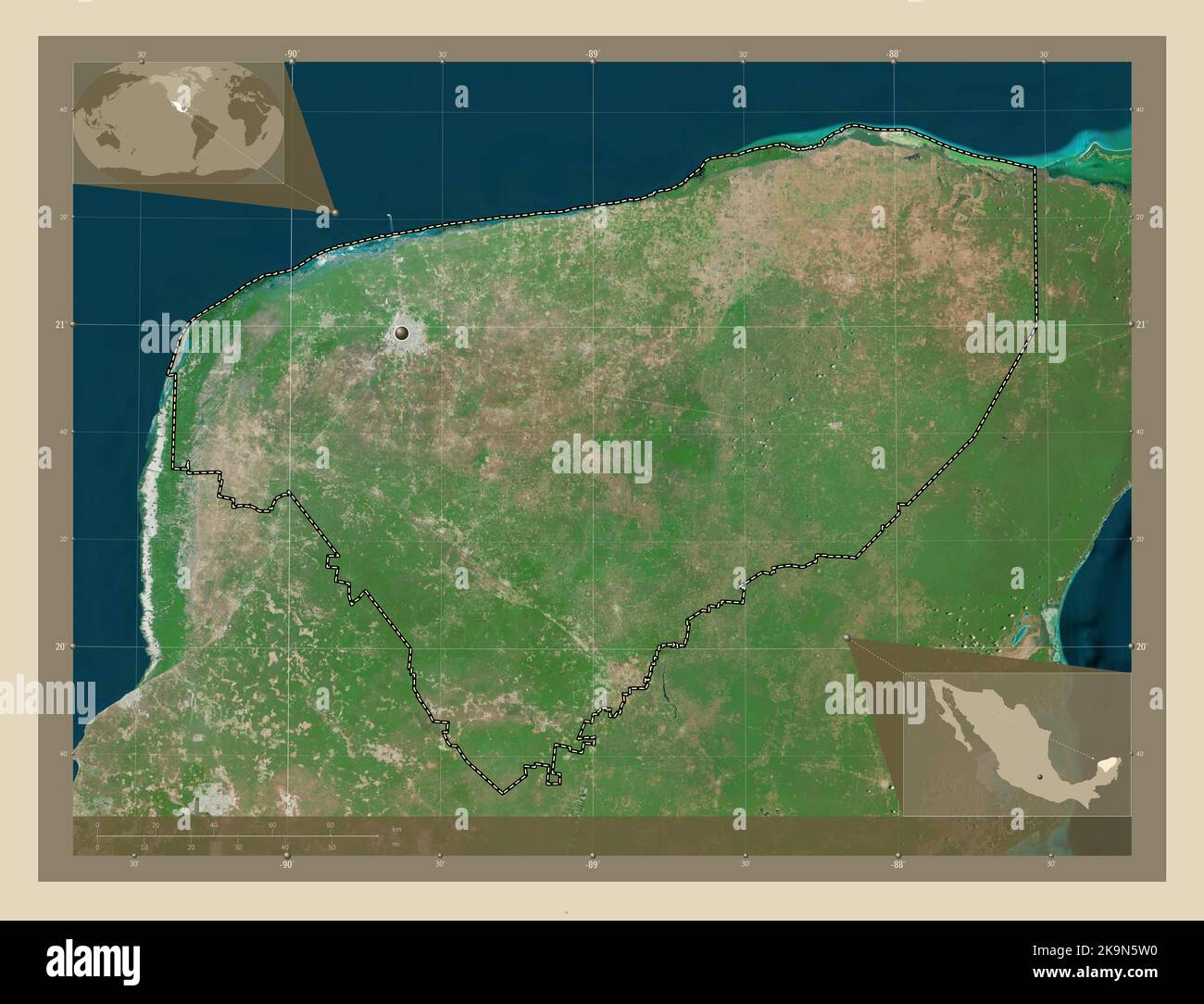 Yucatan, state of Mexico. High resolution satellite map. Corner ...