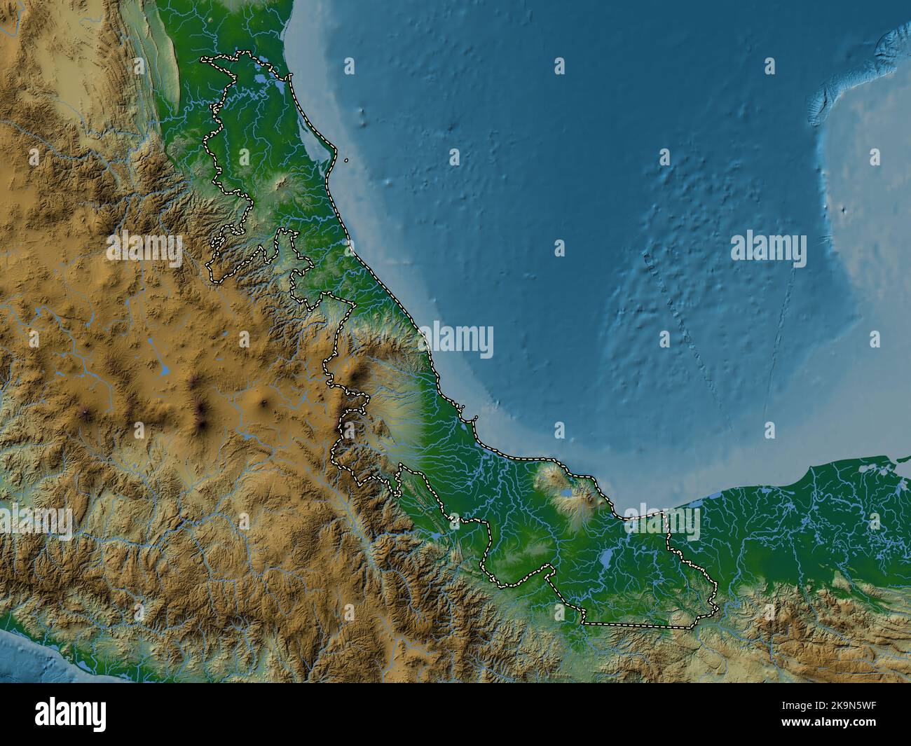 Veracruz, state of Mexico. Colored elevation map with lakes and rivers ...