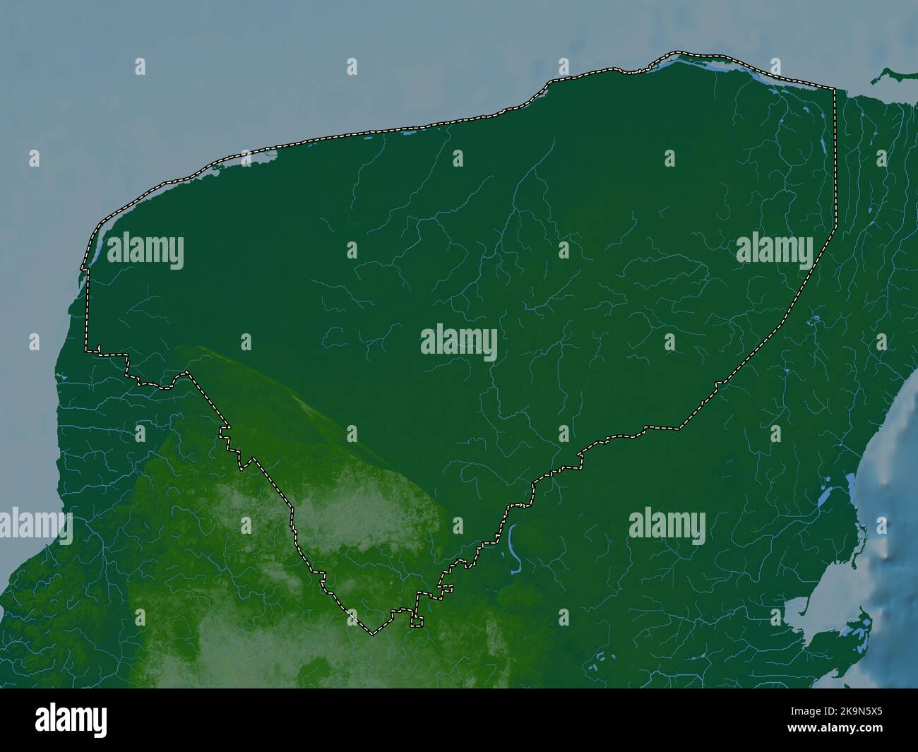 Yucatan, state of Mexico. Colored elevation map with lakes and rivers ...
