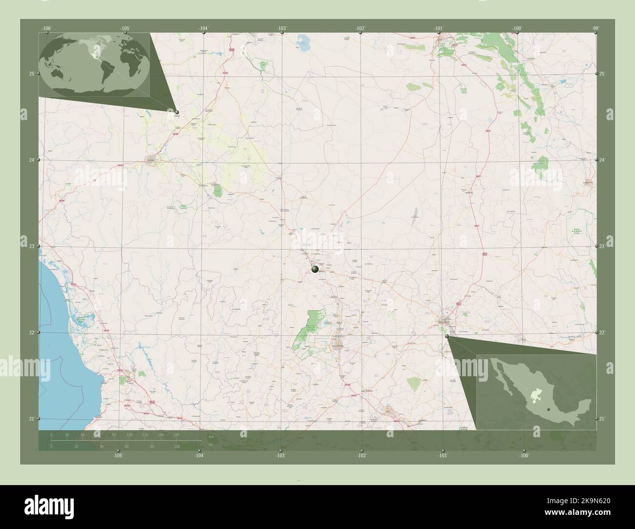 Zacatecas, state of Mexico. Open Street Map. Corner auxiliary location ...