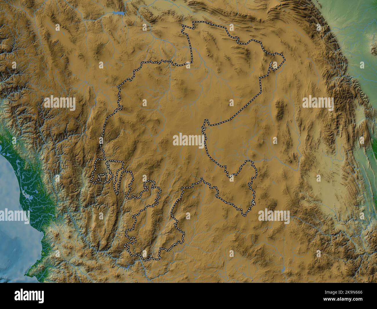 Zacatecas, state of Mexico. Colored elevation map with lakes and rivers ...