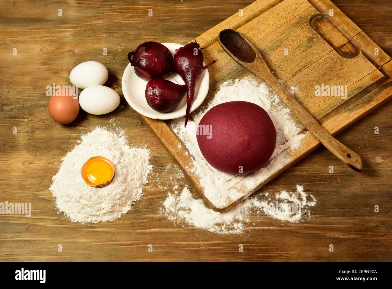 Ingredients ready on the table to make pasta of different flavors Stock ...