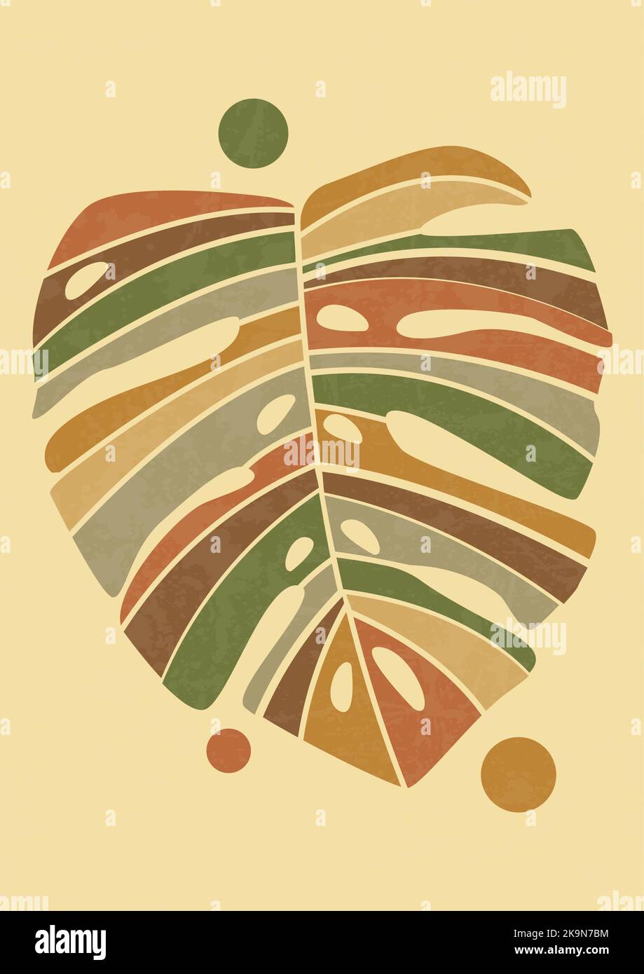 Botanical textured monstera boho colorful illustration poster Stock ...