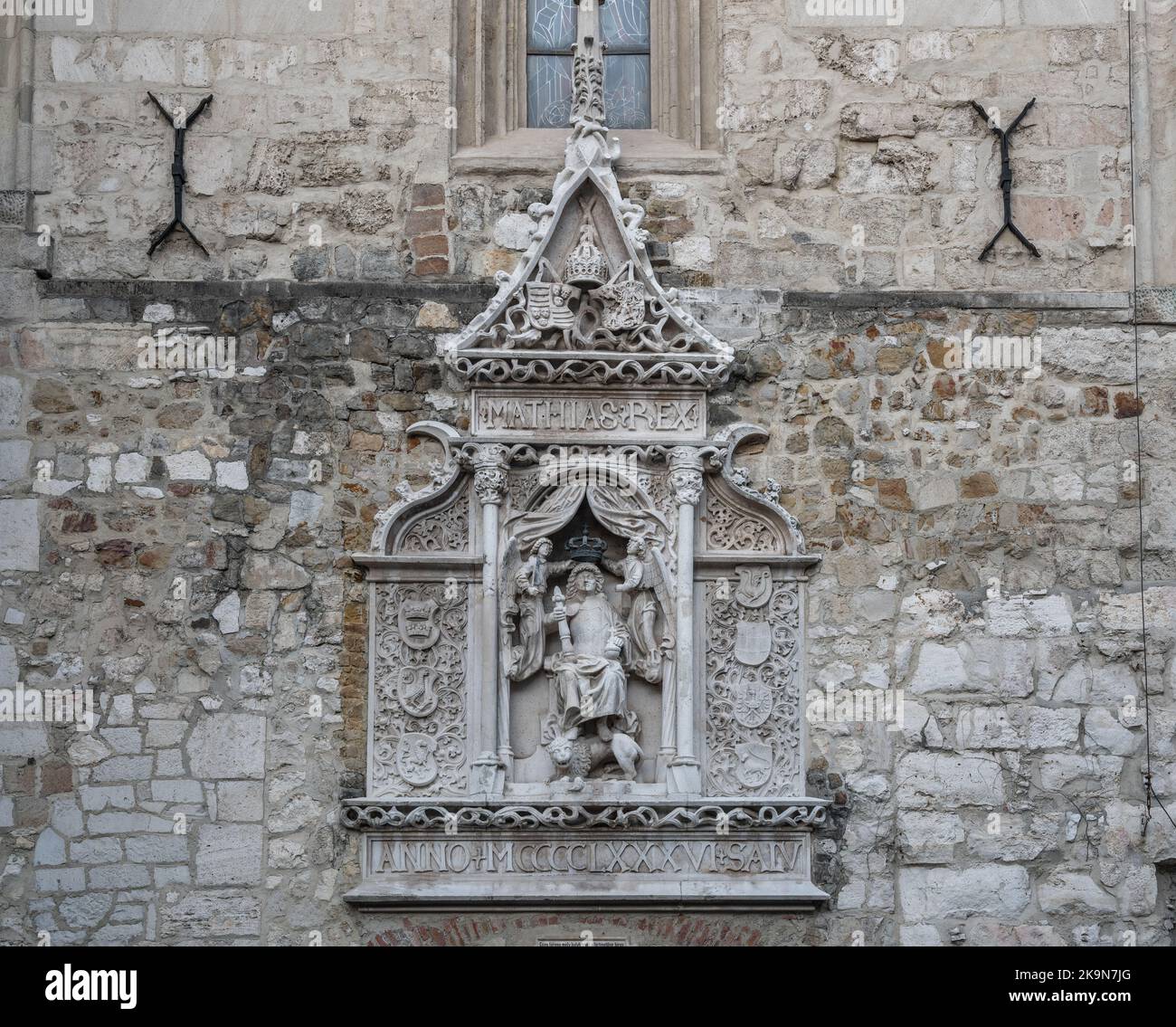 Relief showing King Matthias of Hungary on the wall of Matthias Church ...