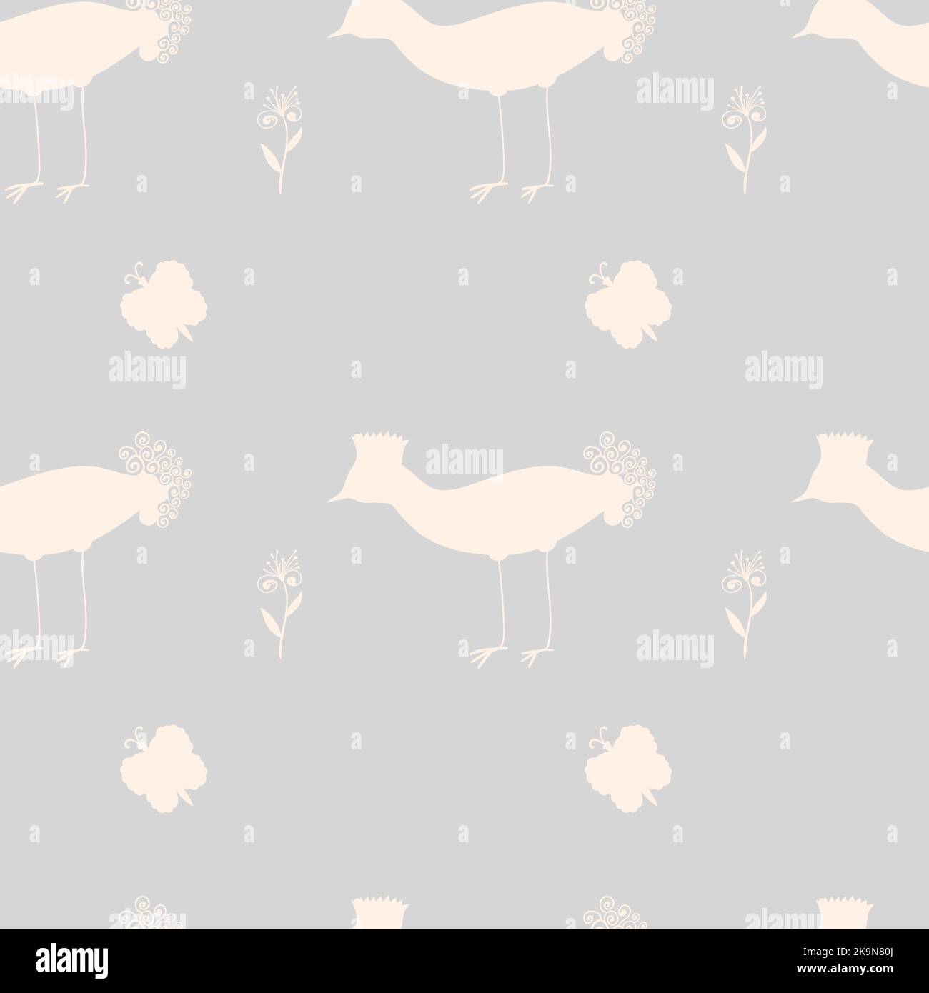 Seamless pattern of cute bird, flower and butterfly motifs Stock Vector ...