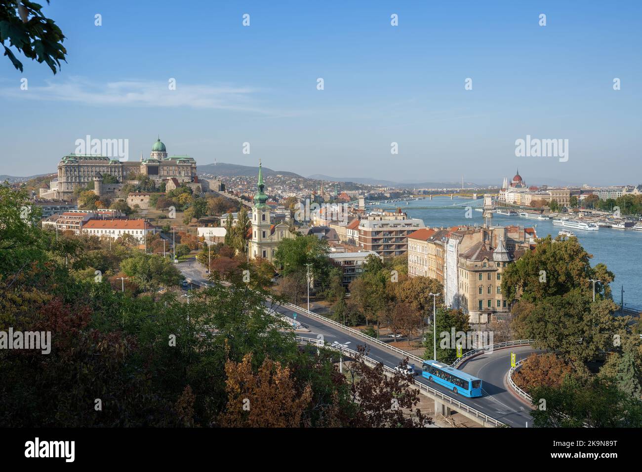 Aerial view of Budapest with Buda Castle and Hungarian Parliament ...