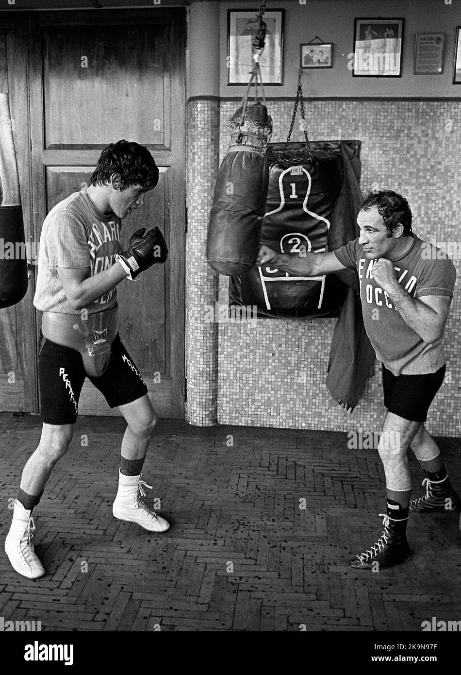 Carlos Monzón, Argentine boxer, training at the Luna Park Satdium ...