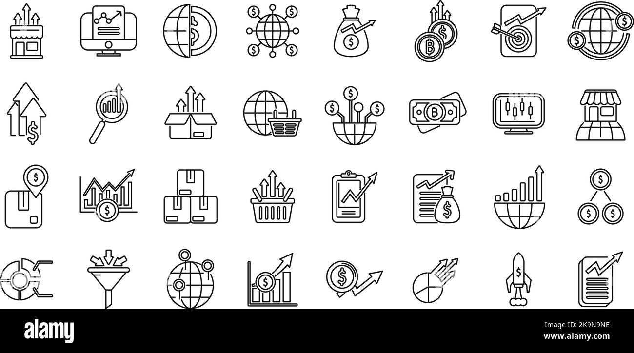Emerging market icons set outline vector. Payment chart. Fintech ...