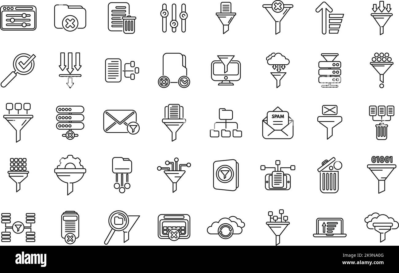 Content Filter Icons Set Outline Vector Internet Funnel Computer Smart Stock Vector Image