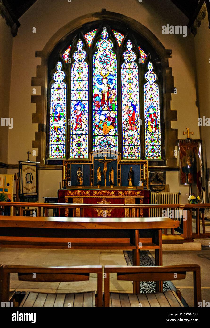 Wimborne Minster, Dorset. Stained Glass Window Stock Photo - Alamy