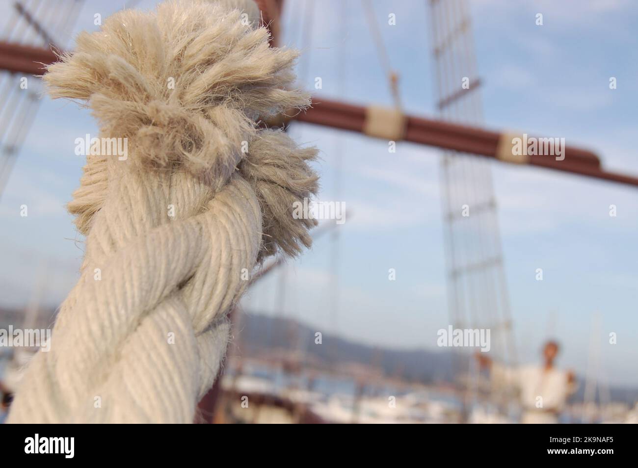 ship's rope isolated on out-of-focus mast background Stock Photo - Alamy