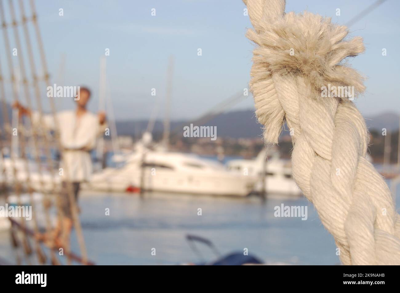 ship's rope isolated on out-of-focus mast background Stock Photo - Alamy