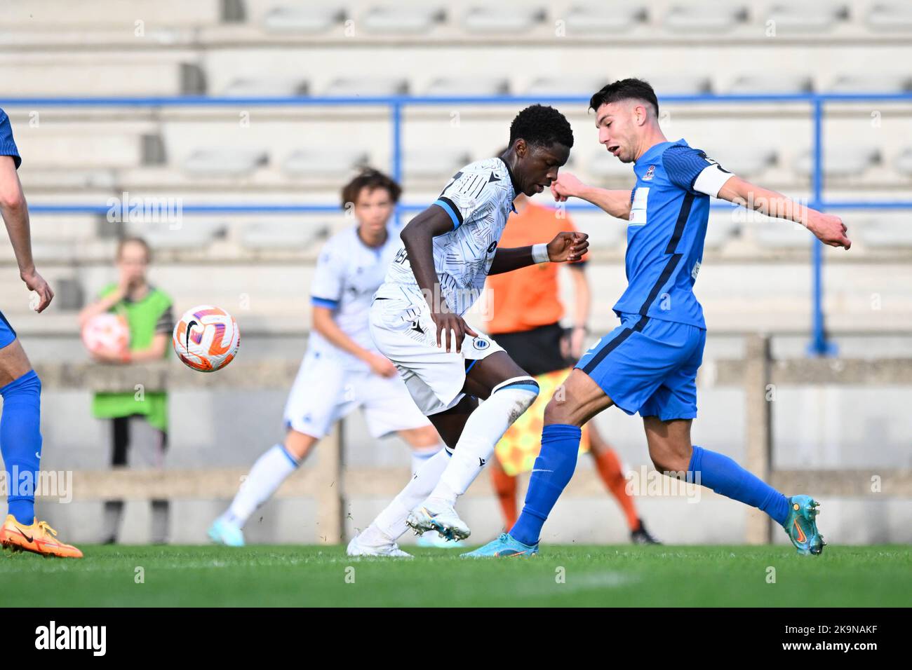 Club NXT's Noah Mbamba and Dender's Lennard Hens fight for the ball ...