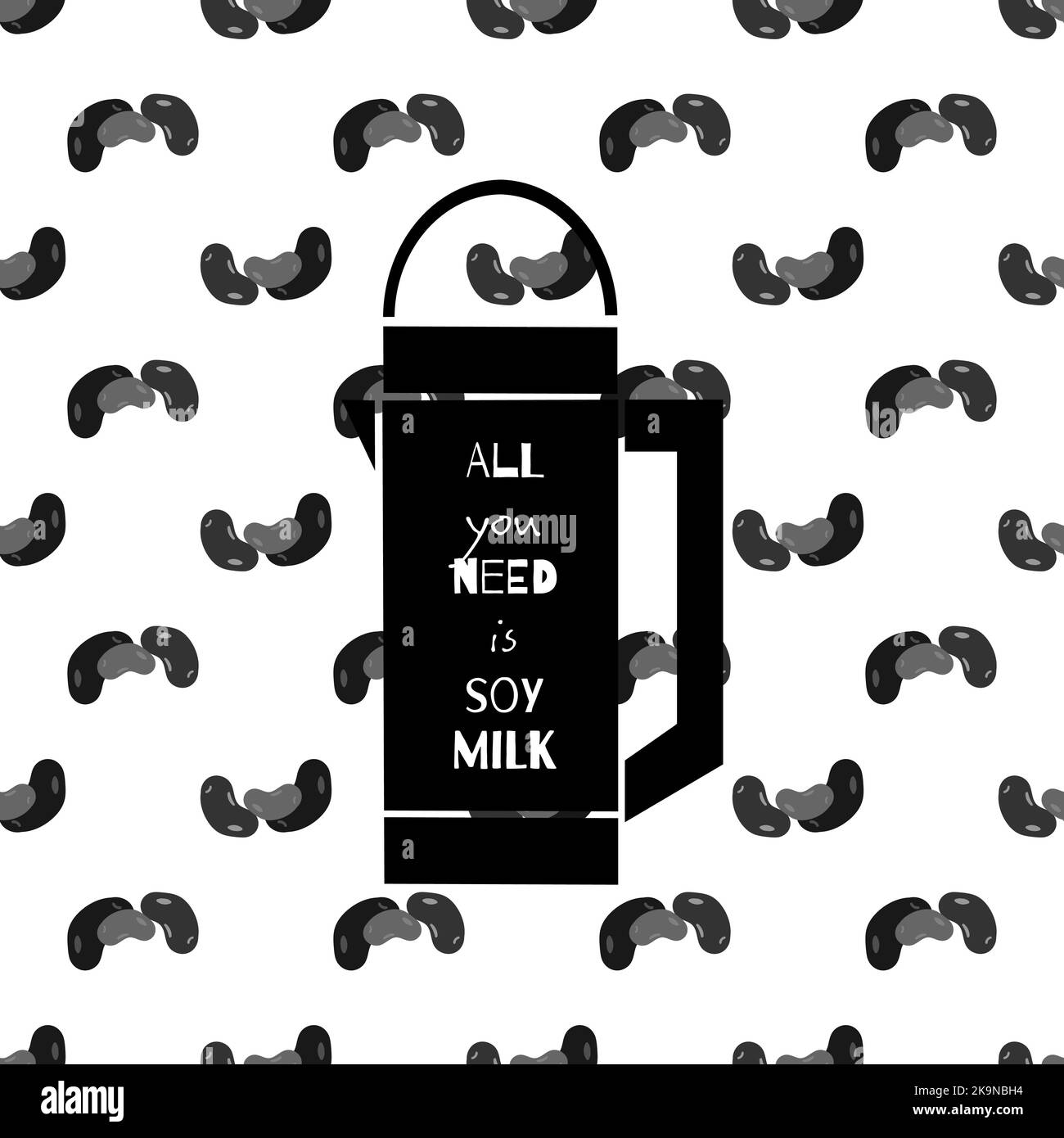 Soya Milk Maker Illustration On Seamless Black And White Background From Beans Kitchen Device
