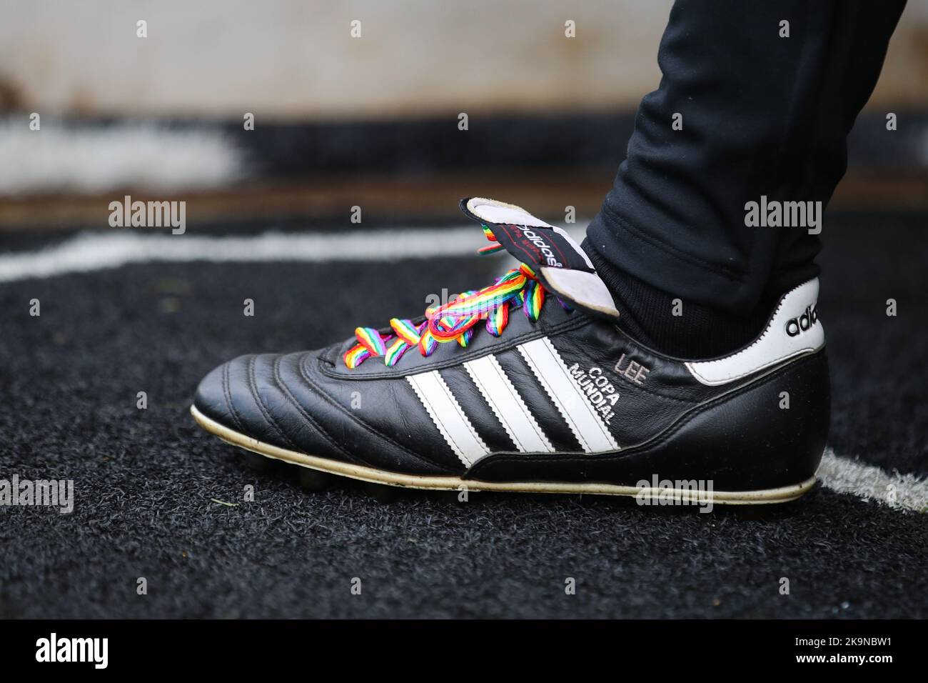 Rainbow laces on the referee's boots during the Sky Bet League One ...