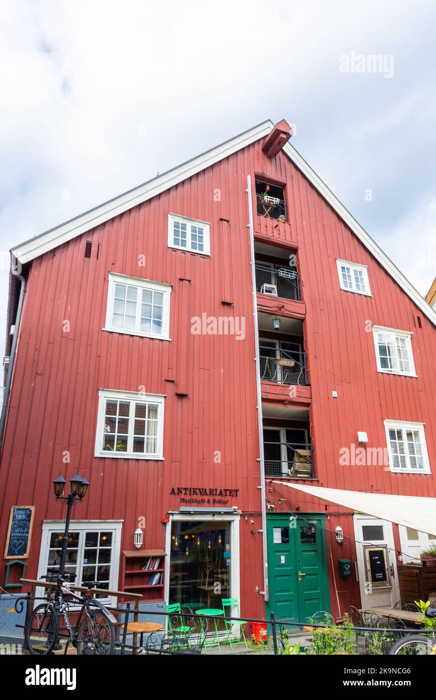 Trondheim, Norway, 11 August 2022: Famous red wooden building on the ...