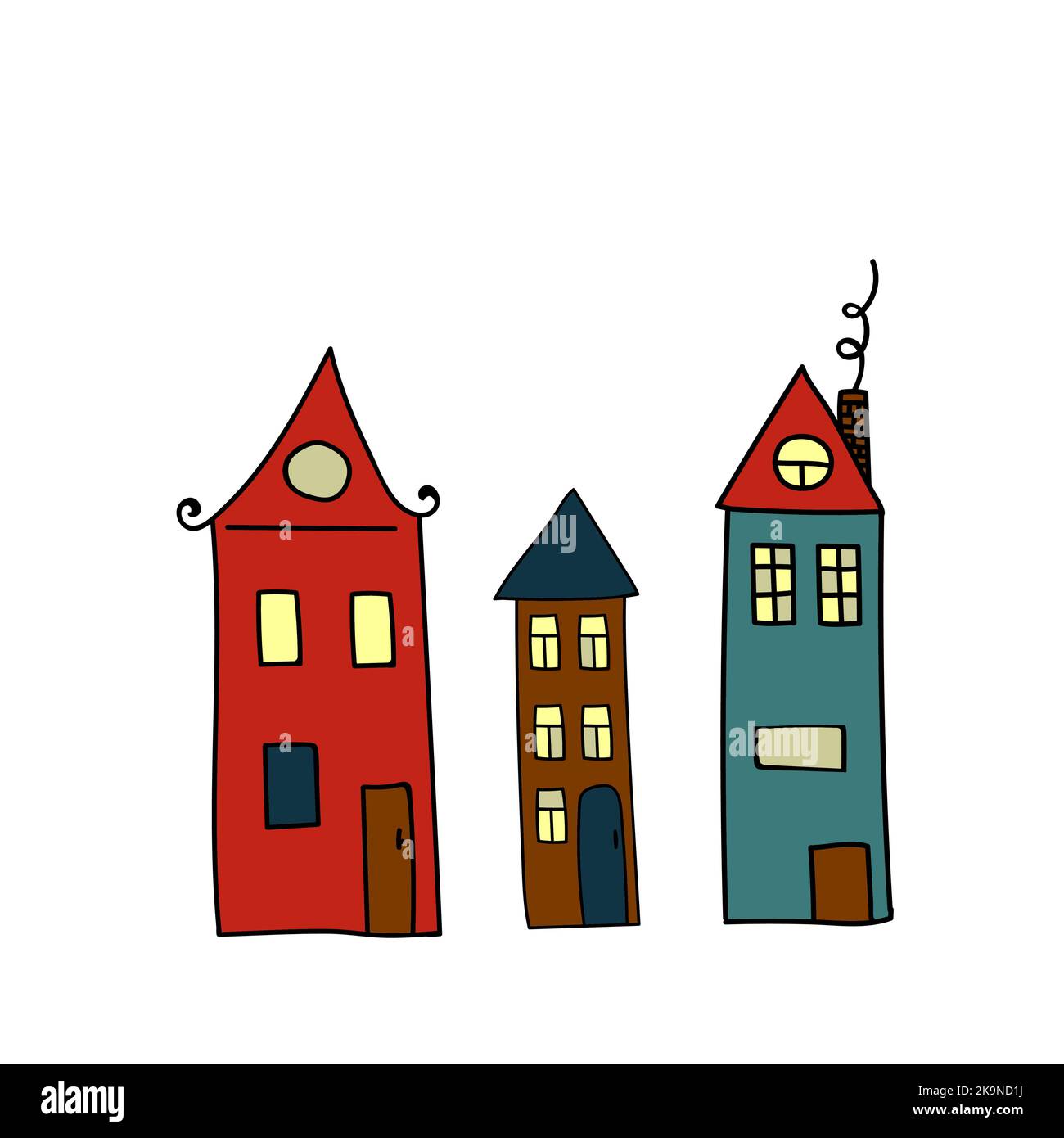 Vector illustration of colorful cute house buildings in cartoon style ...