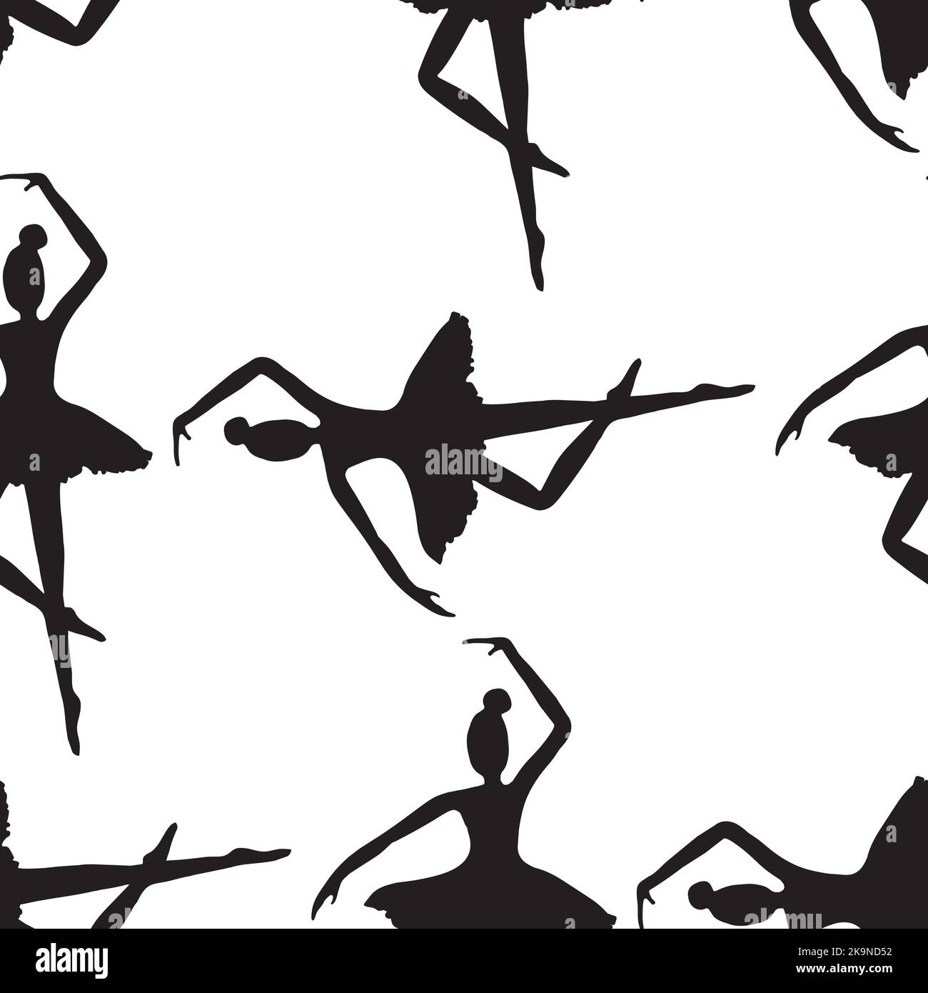Seamless decorative black and white background. Dancing ballerina ...