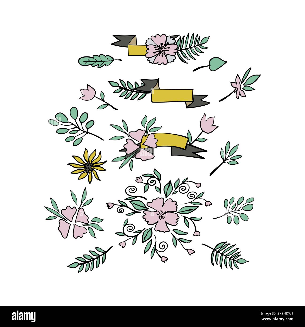 Design elements set for cards, scrapbook, stickers, posters. . Flowers ...