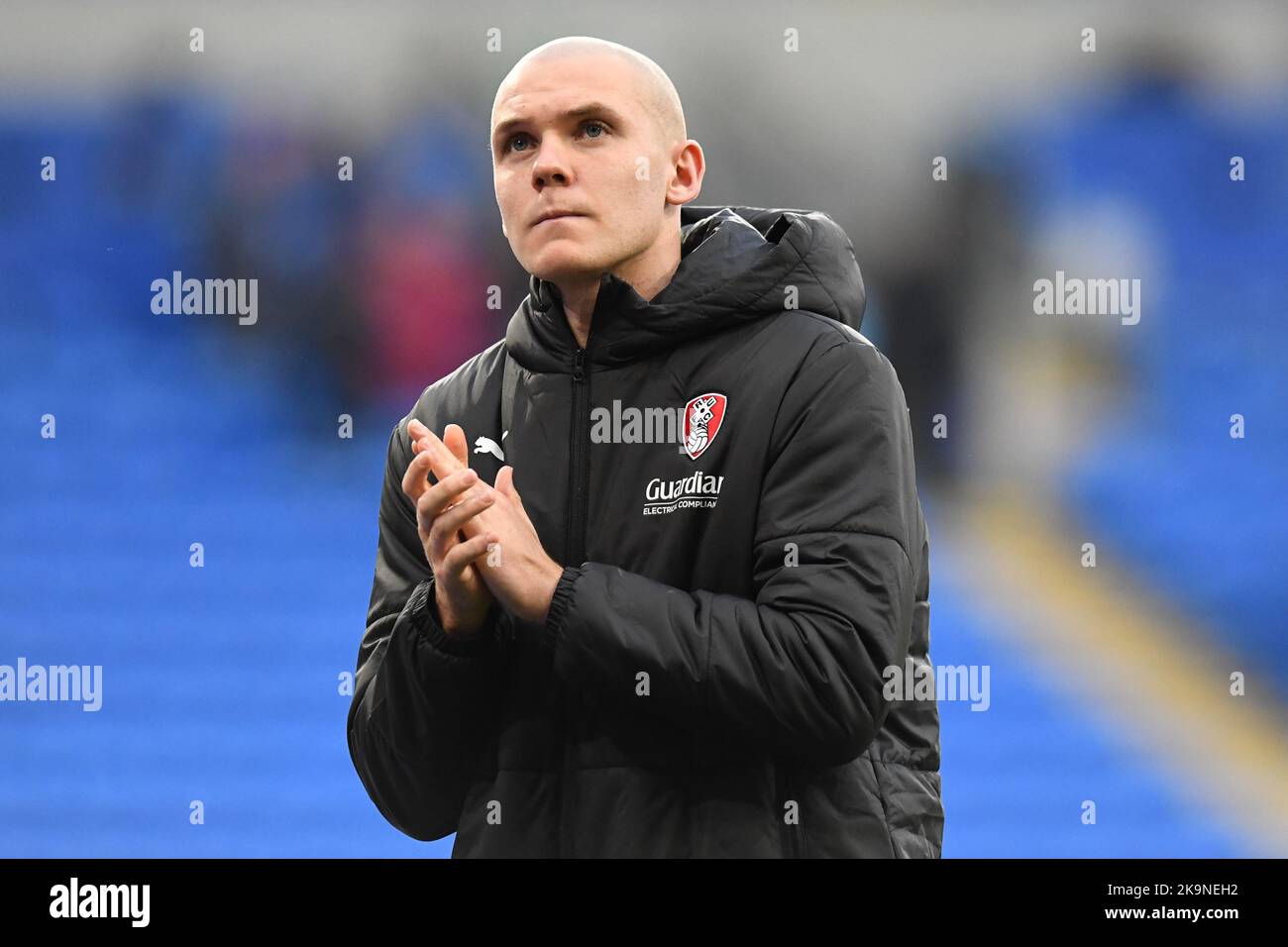 Georgie Kelly #12 of Rotherham United Applauds the travelling ...