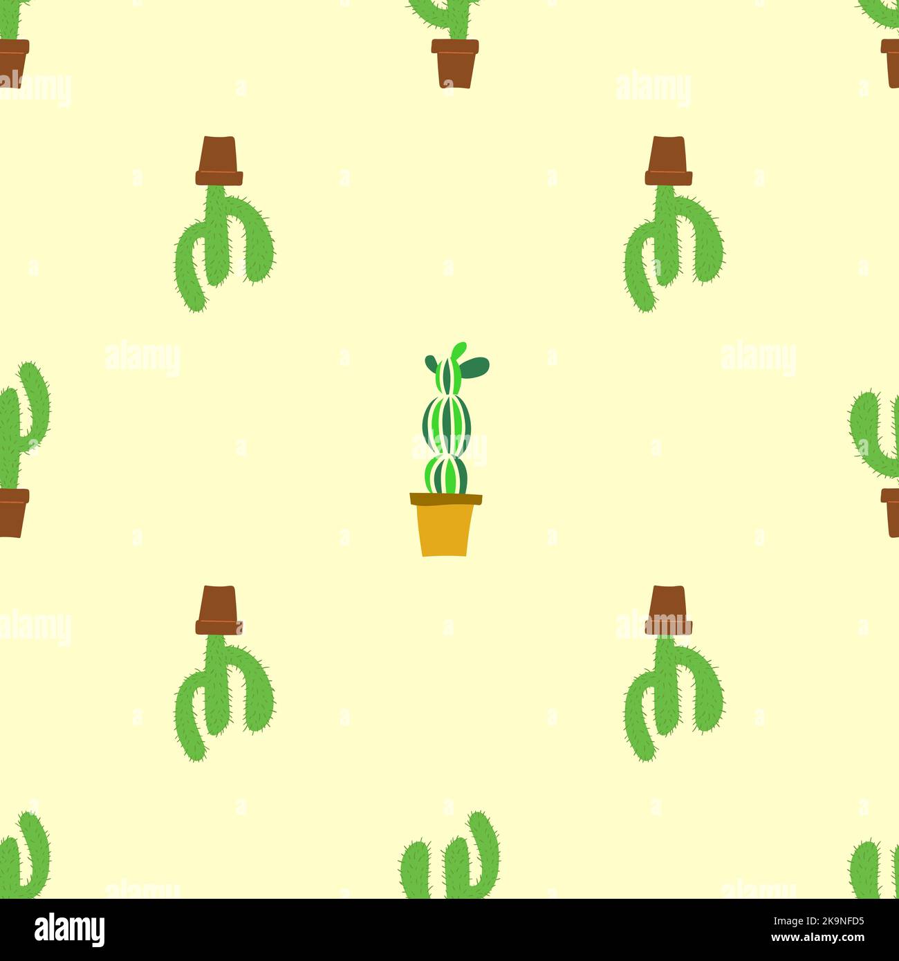 Hand drawn seamless repeat pattern with house plants. Cactuses in ...