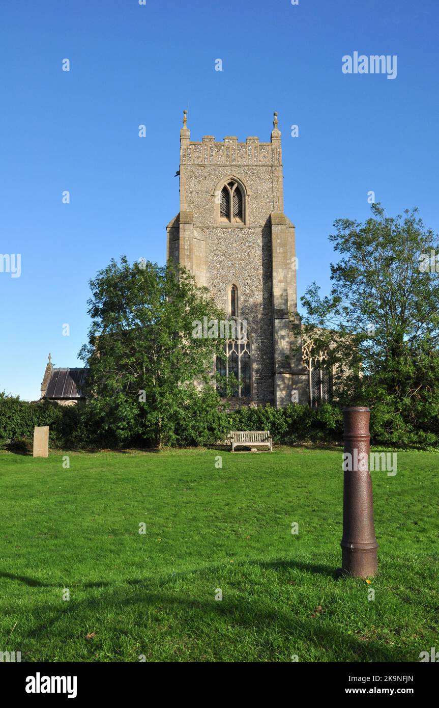 Old cannon barrel on the green in front of St Mary's Church, Wiveton ...