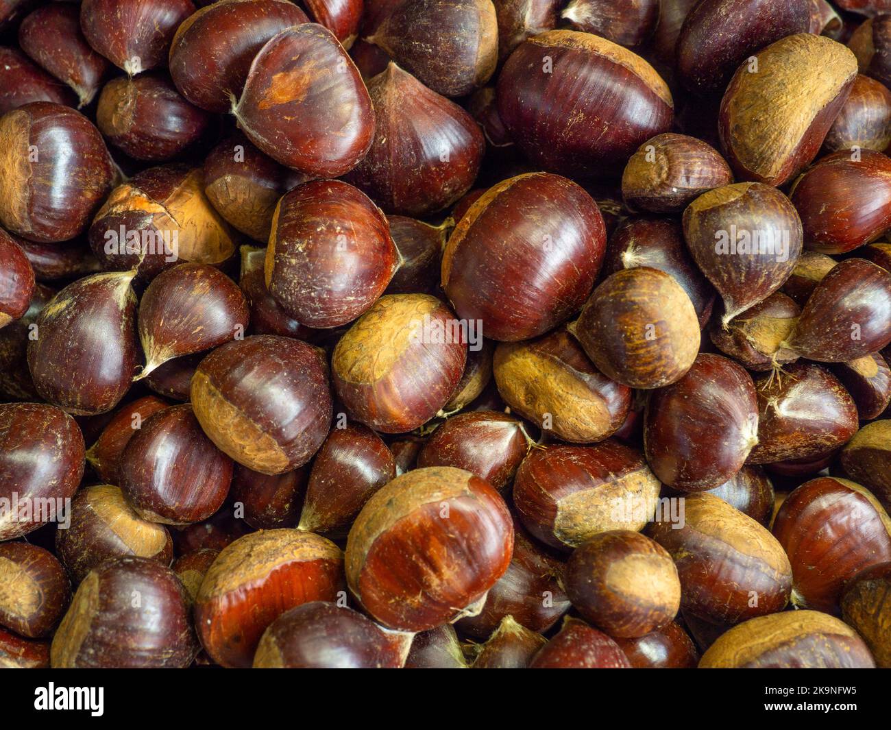 chestnut nuts. Background of nuts without shells. Snack on the table ...
