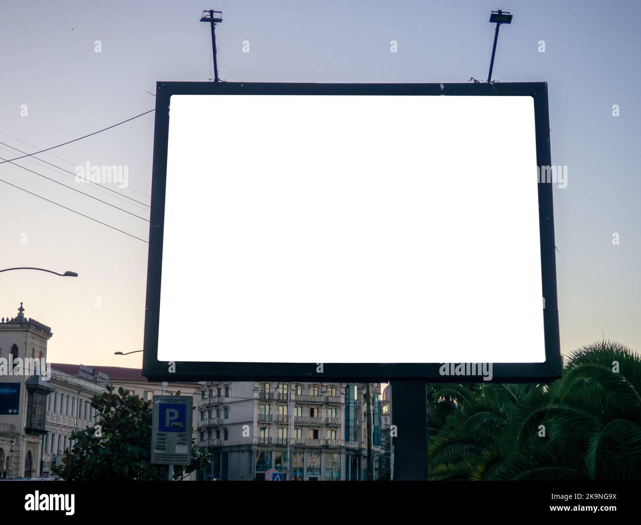 Billboard with white space on the street. Mocap. Advertising. Empty ...