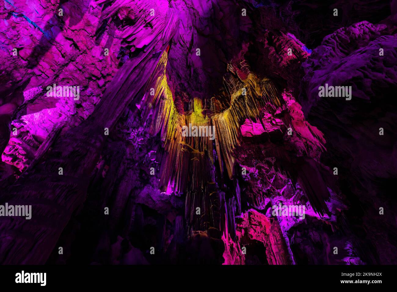 Saint Michael's Cave with colorful lights with Angel. Natural Rock ...