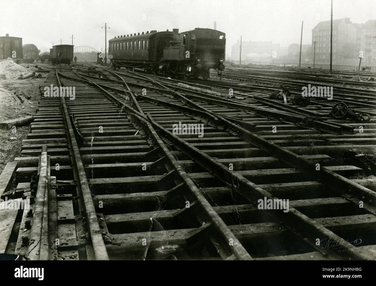 Bangården at Malmö station. Malmö Central Station. A steam locomotive ...