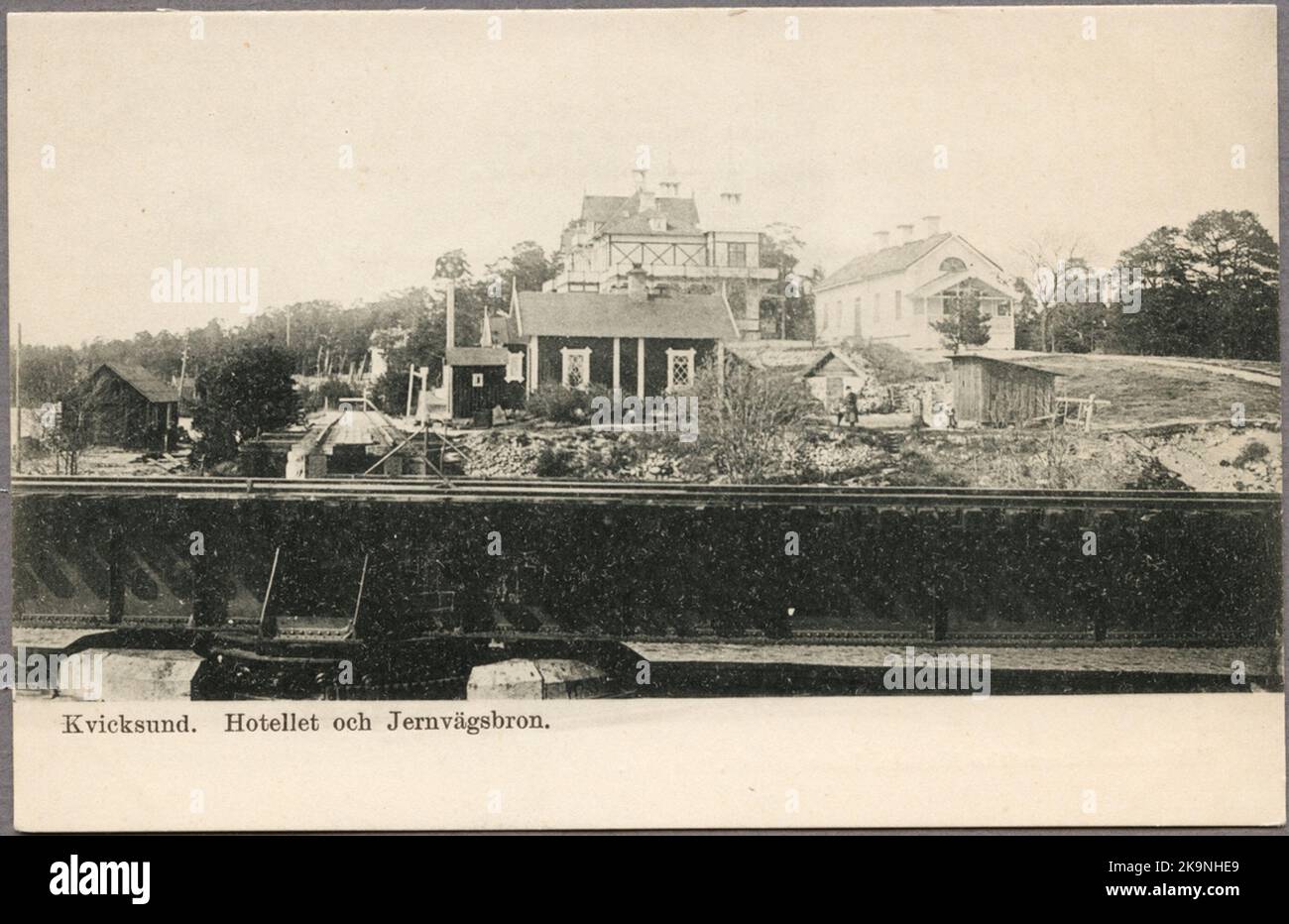 The hotel and the railway bridge in Kvicksund Stock Photo - Alamy