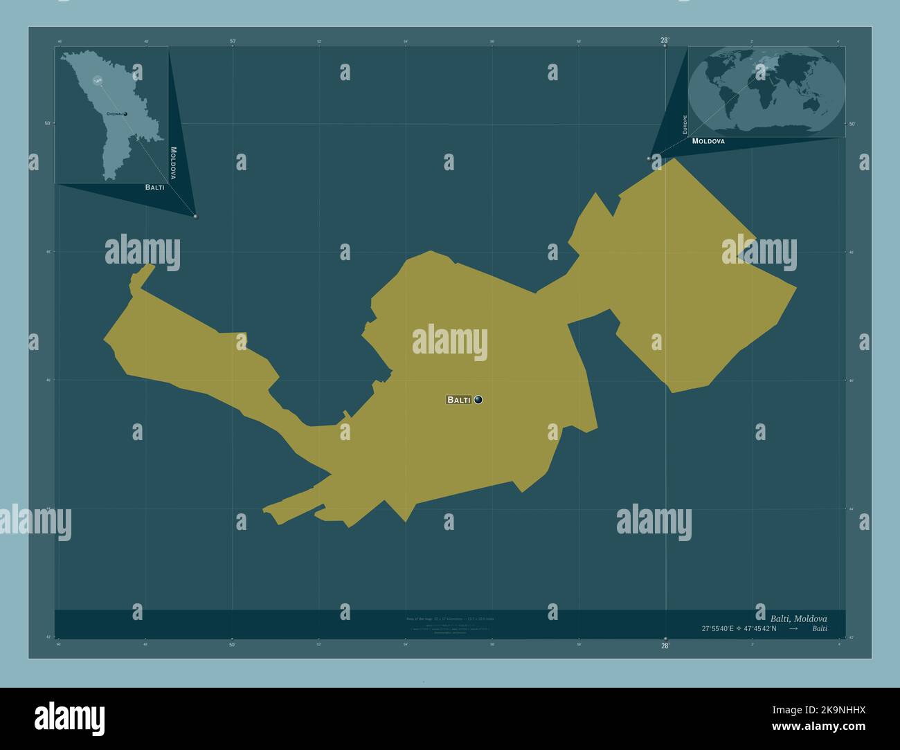 Balti, city of Moldova. Solid color shape. Locations and names of major ...