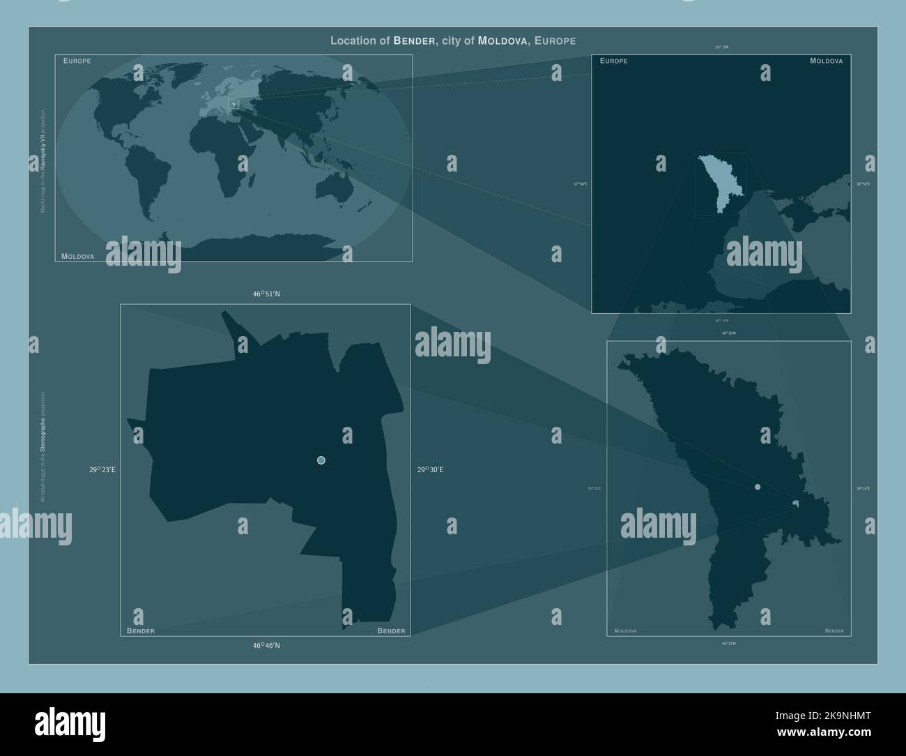 Bender, city of Moldova. Diagram showing the location of the region on ...