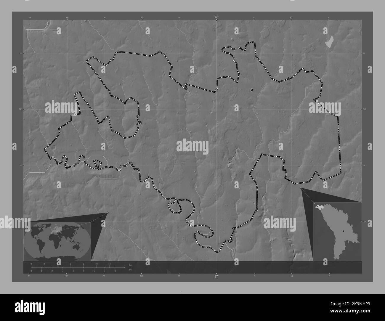 Briceni, district of Moldova. Bilevel elevation map with lakes and ...