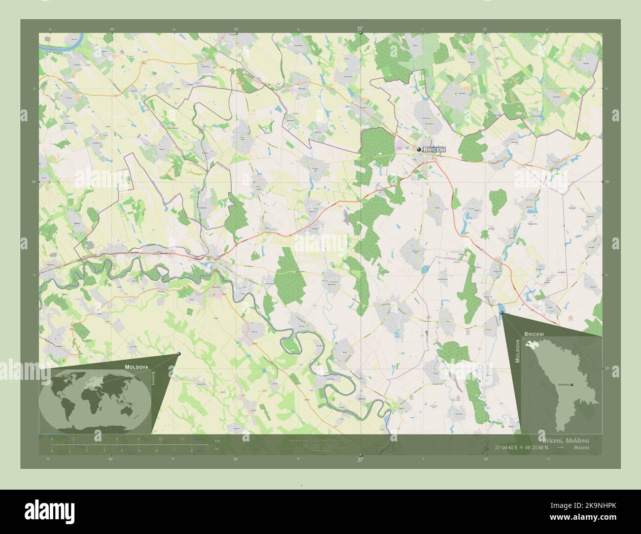 Briceni, district of Moldova. Open Street Map. Locations and names of ...