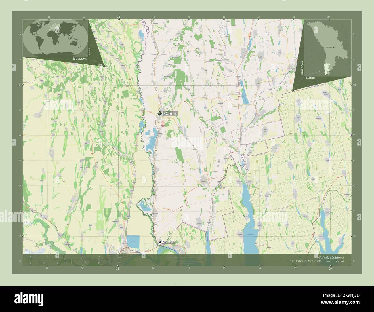 Cahul, district of Moldova. Open Street Map. Locations and names of ...