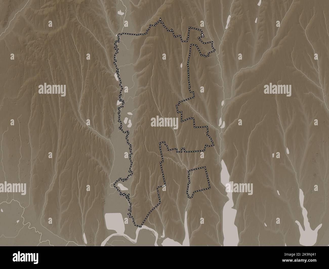Cahul, district of Moldova. Elevation map colored in sepia tones with ...
