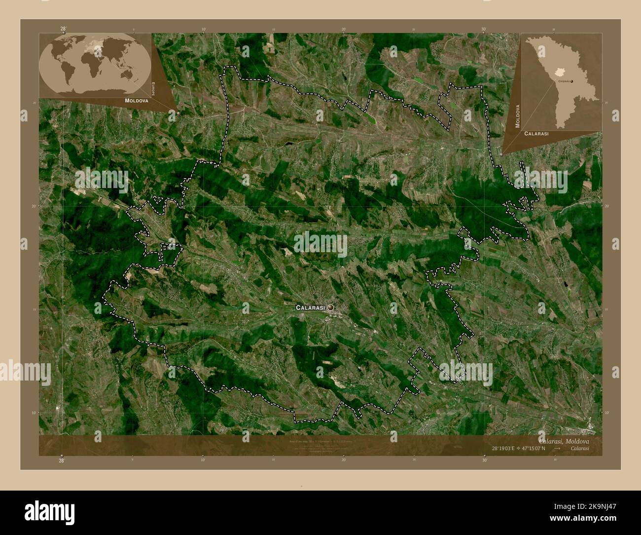 Calarasi, district of Moldova. Low resolution satellite map. Locations ...