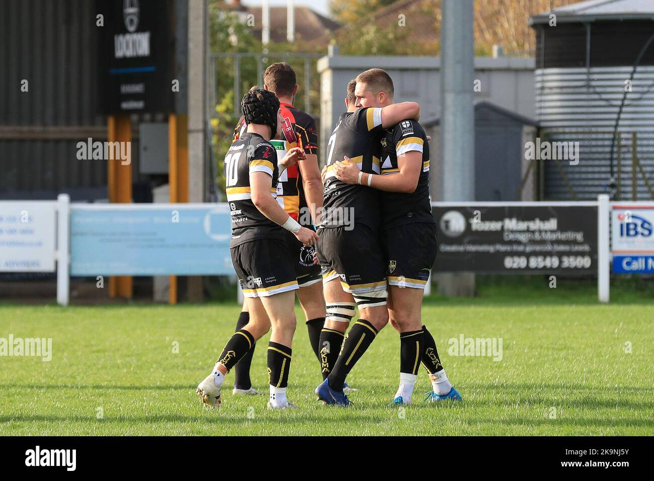 TRY: Myles Rawstron-Rudd of Esher Rugby celebrates his try during the ...