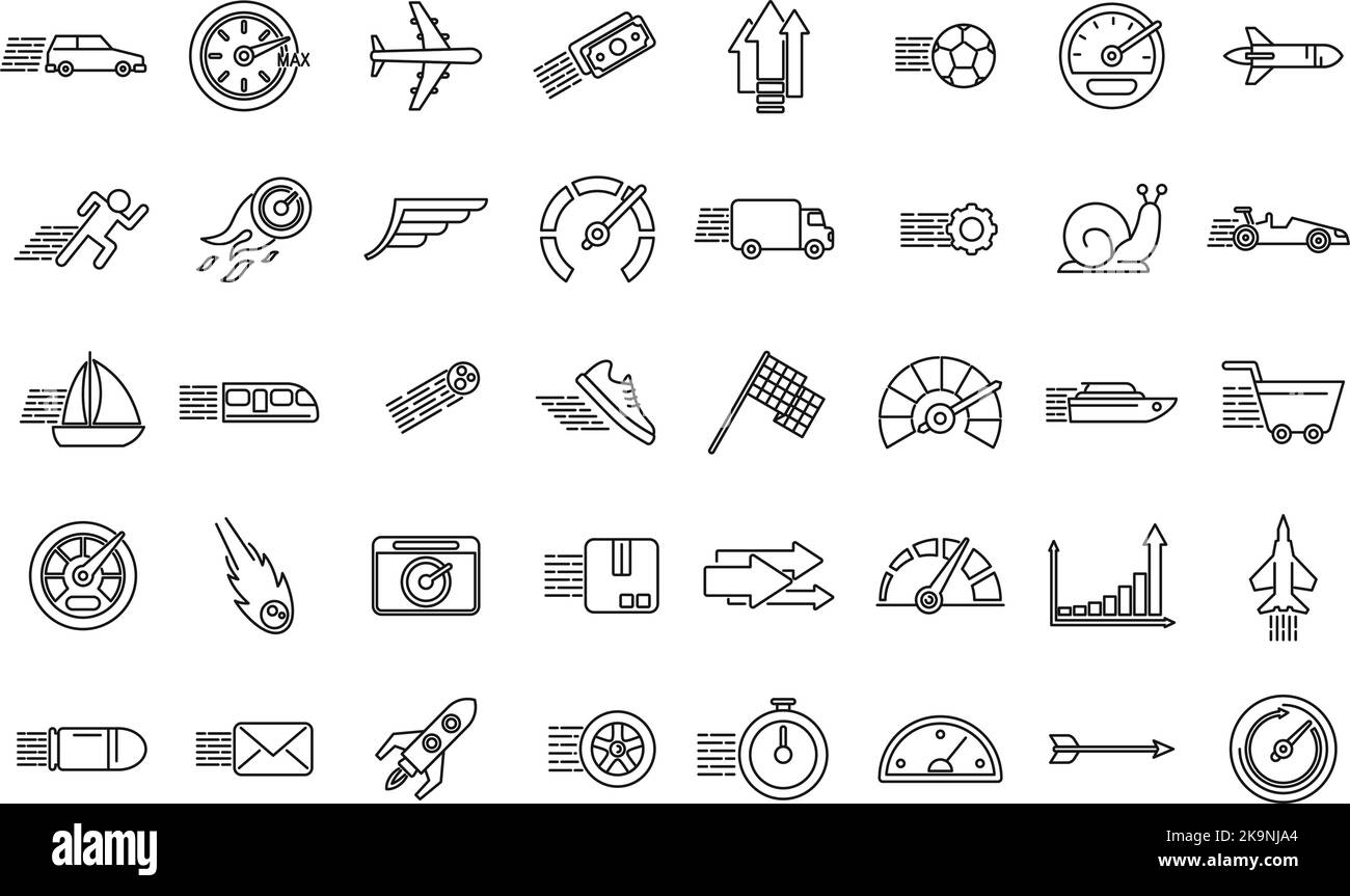 Velocity icons set outline vector. Efficient production. Plan work ...