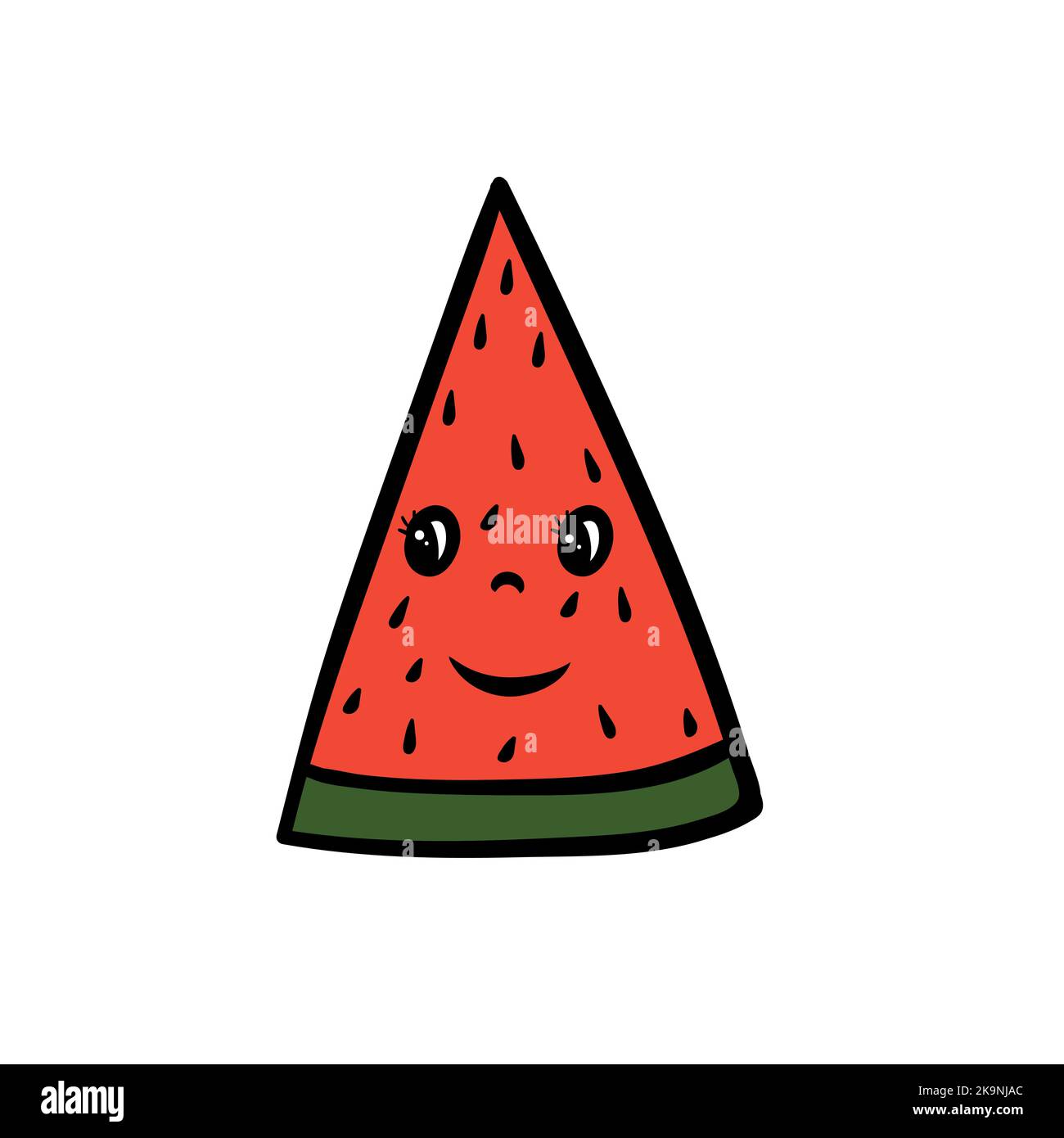 Cartoon watermelon slice with eyes and smile. Vector illustration Stock ...
